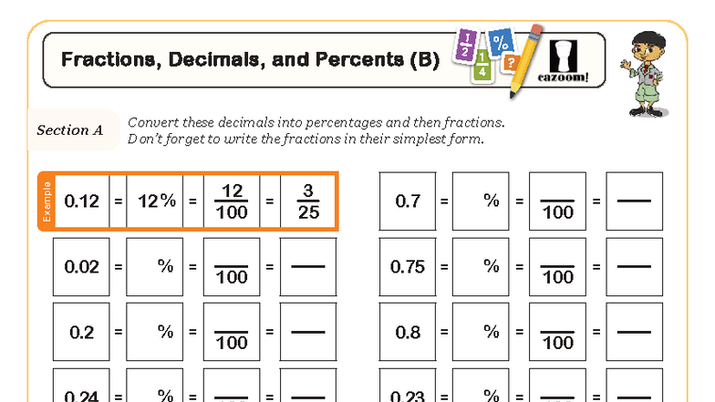 Cazoom Math 6.RP.A.3c: FDP - Fractions, Decimals, Percentages Guide ...
