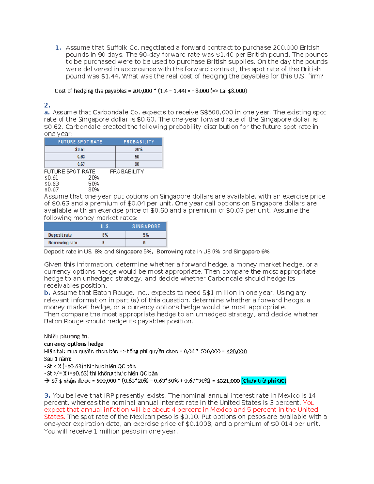 Forward Contract Exercises - Bài Tập Forward (FIN 101) - Studocu