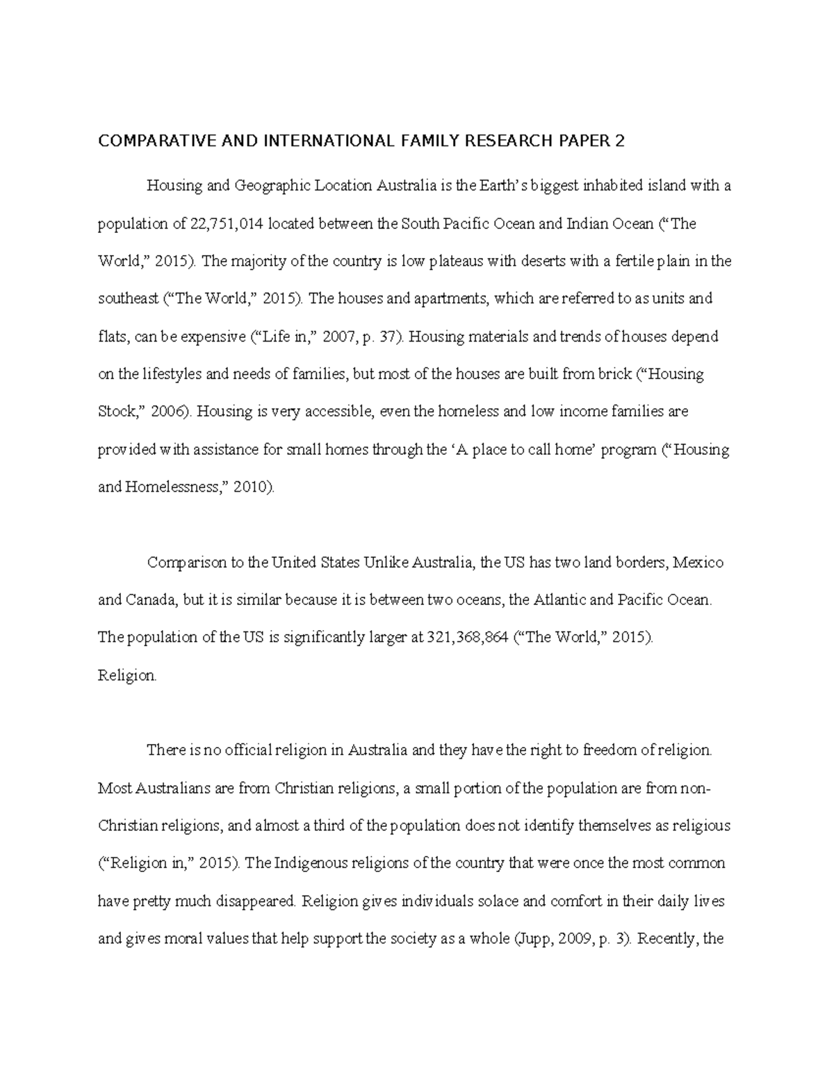 Comparative & International Family Research Paper 2: Australia vs. US ...