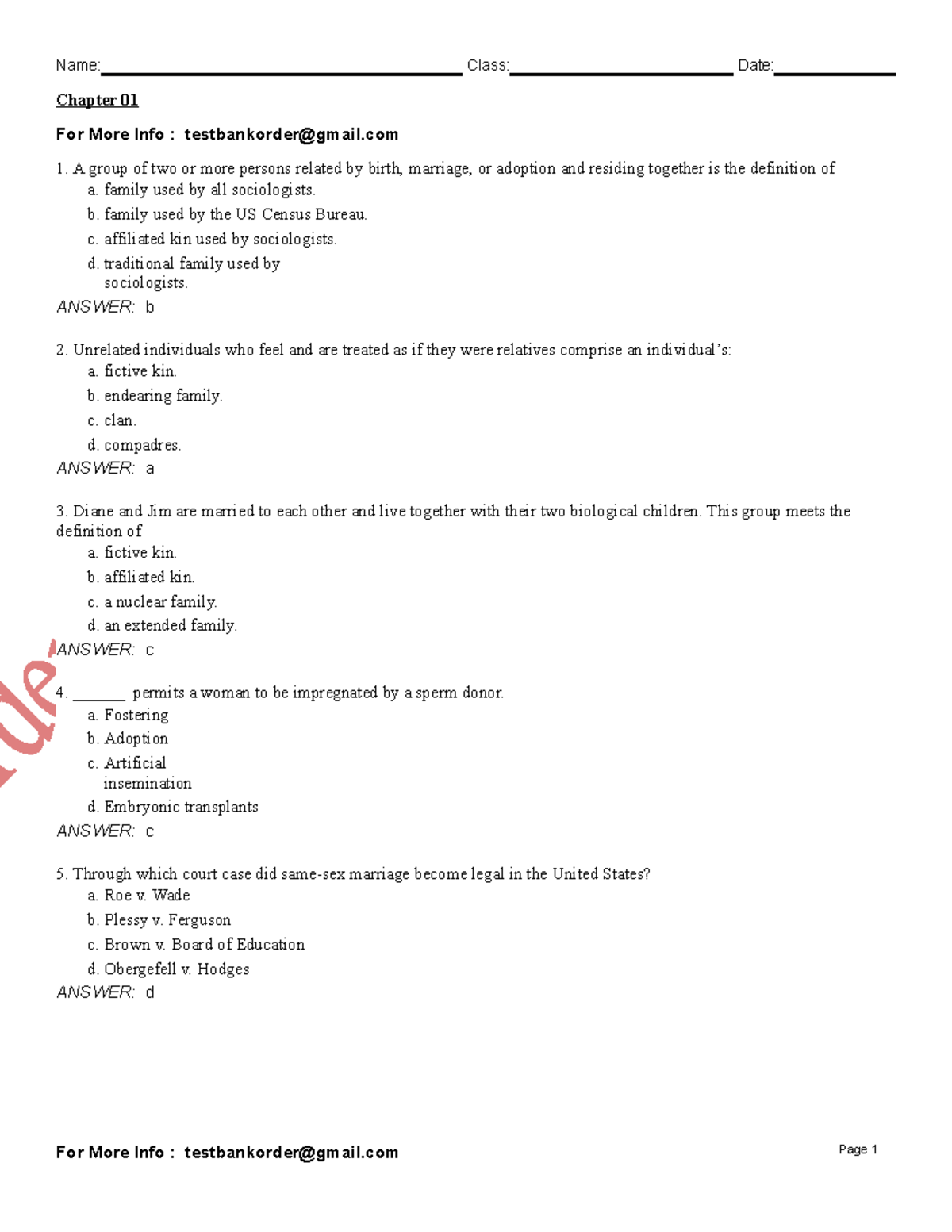 Solutions & Test Bank for Marriage & Family Experience 14e: Chapter 01 ...