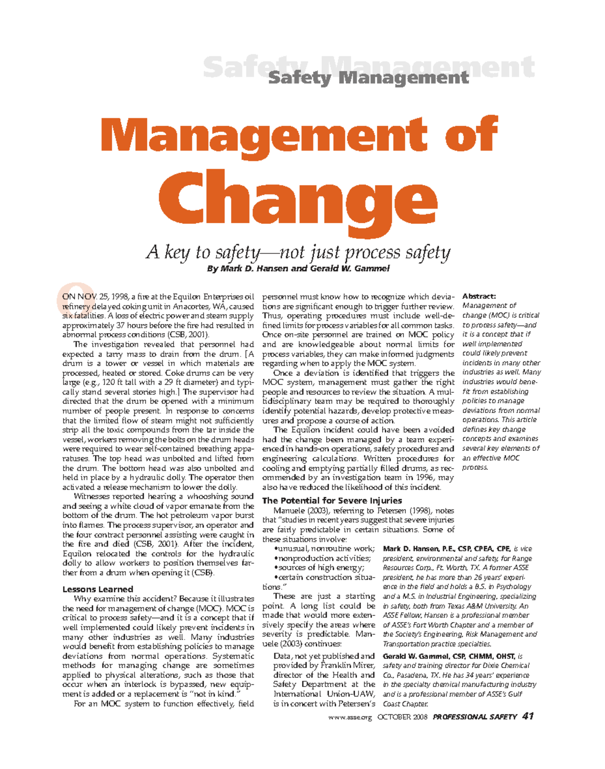 Management of Change (MOC) in Process Safety Management - Studocu