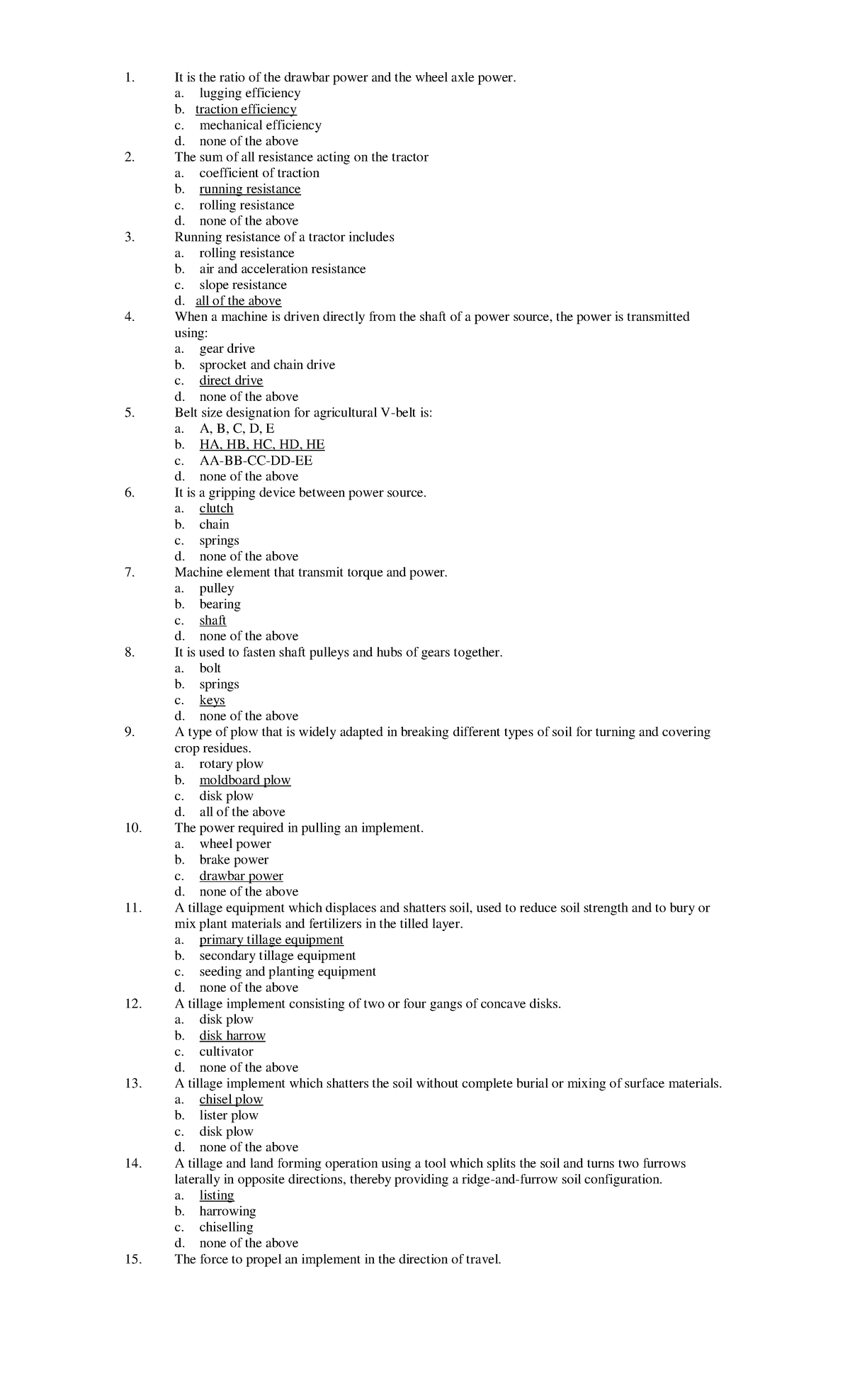 Agricultural Machinery Efficiency Quiz (AGRI 101) - Studocu