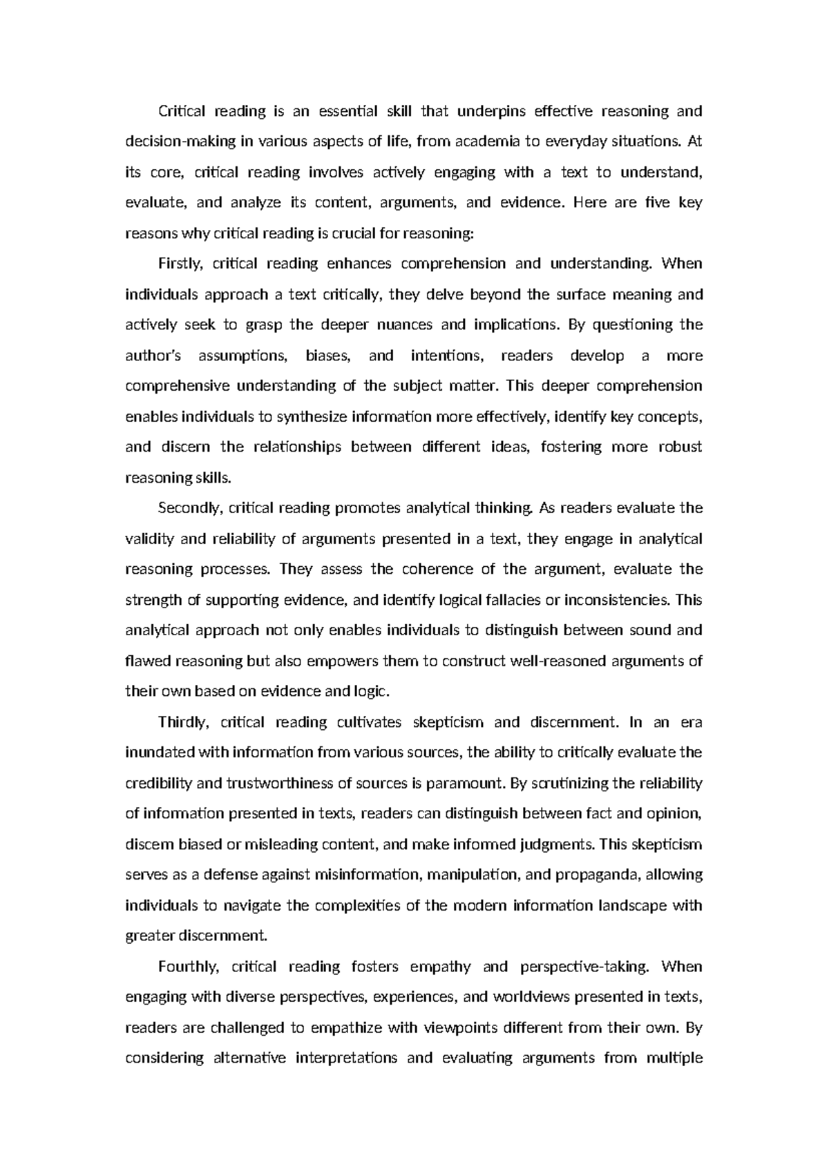 Critical reading as reasoning - Critical reading is an essential skill ...