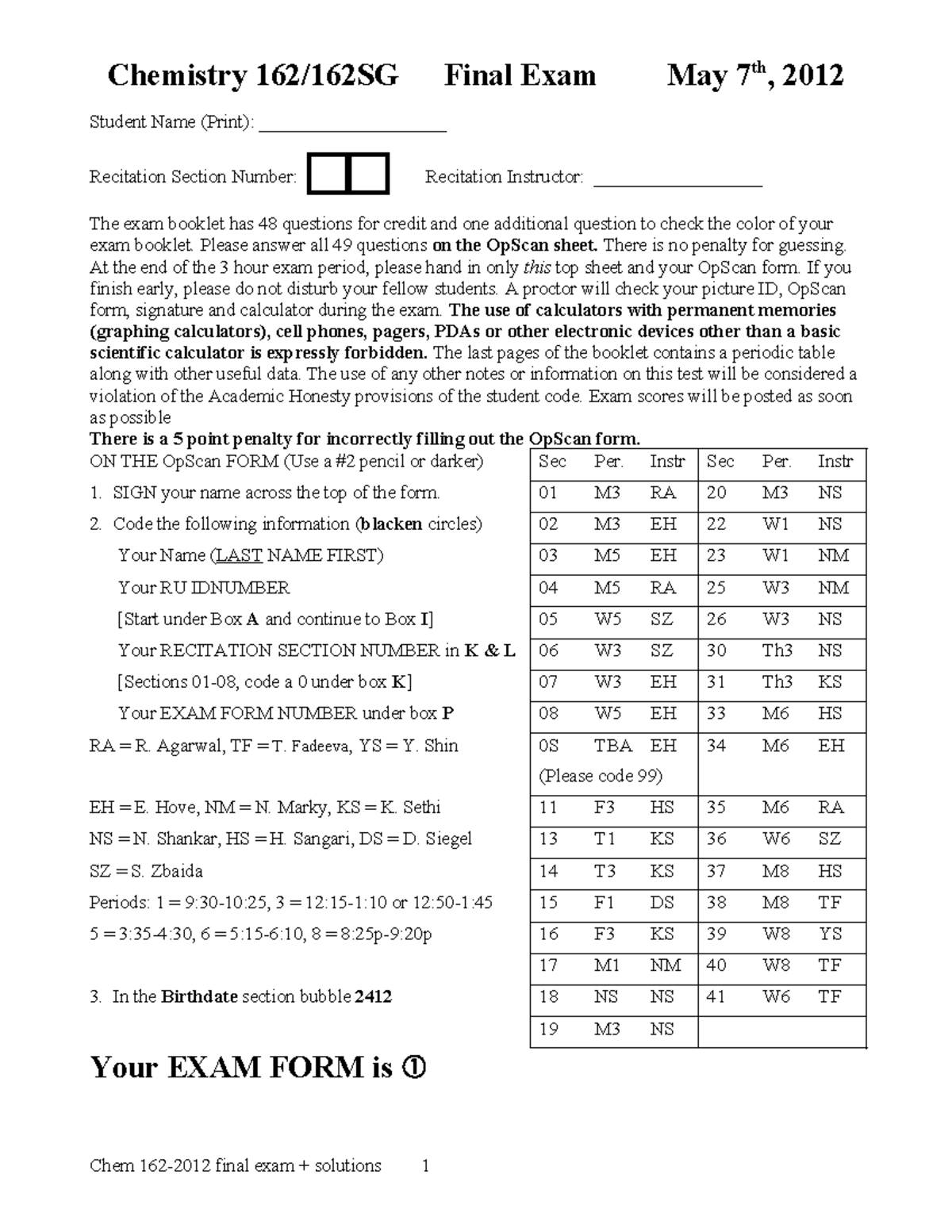 Chem 162 Final Exam with Solutions - May 2012 - Studocu