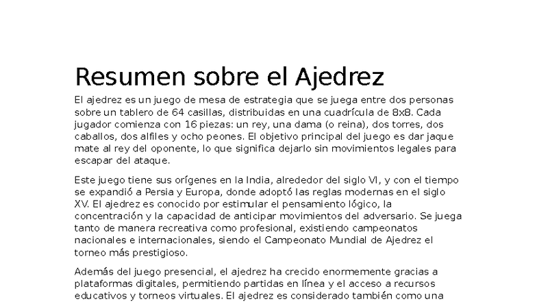 Resumen del Ajedrez: Historia y Estrategias del Juego - Studocu