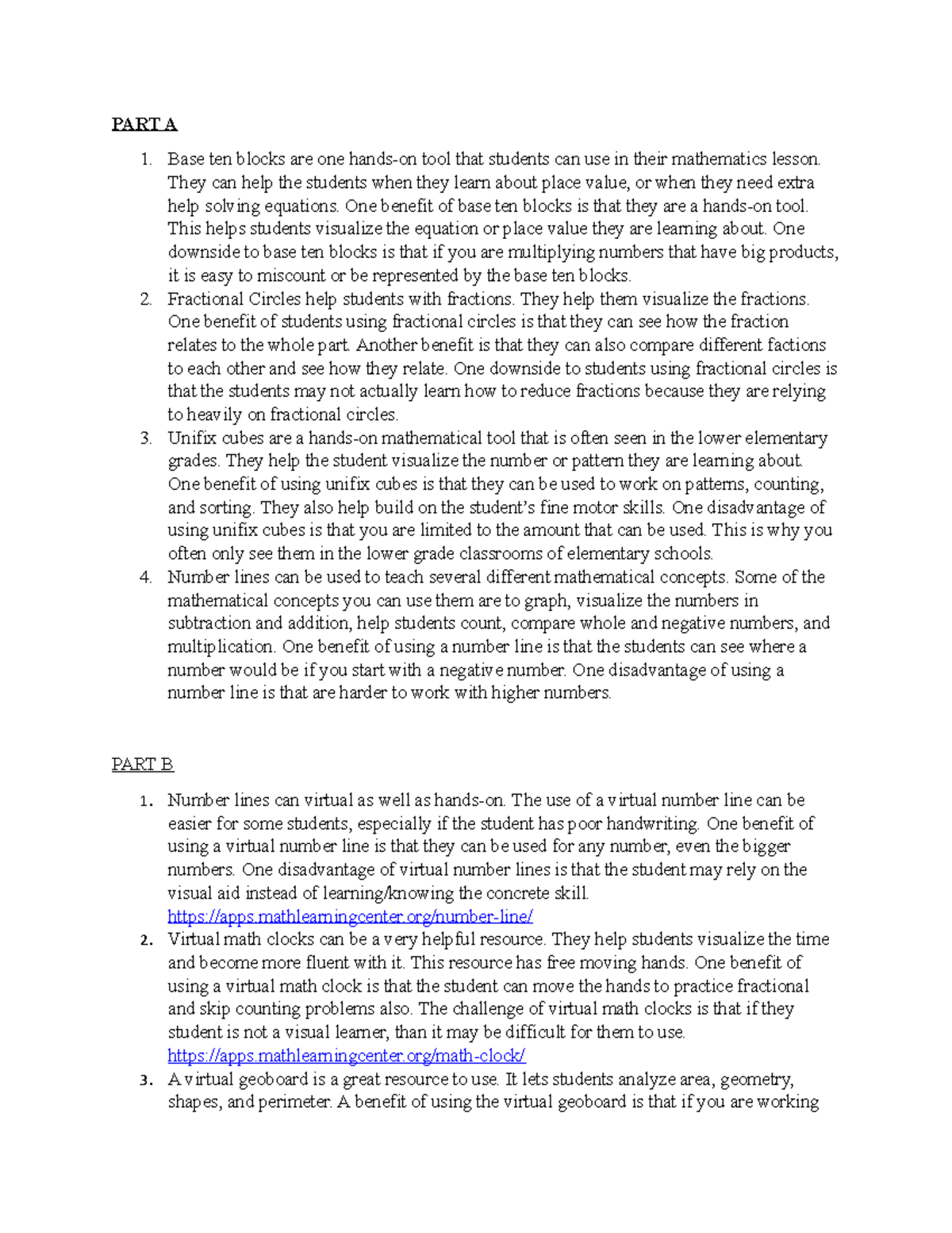 C109 task passed on 1st try - PART A 1. Base ten blocks are one hands ...