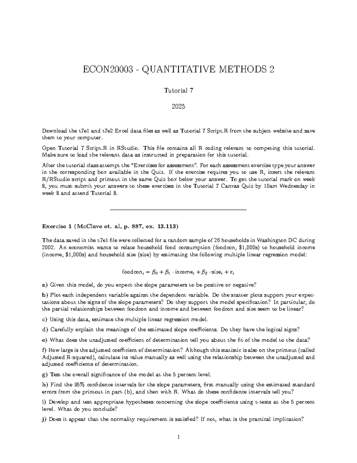 QUANTITATIVE METHODS 2 Tutorial 7: R Coding & Regression Analysis - Studocu