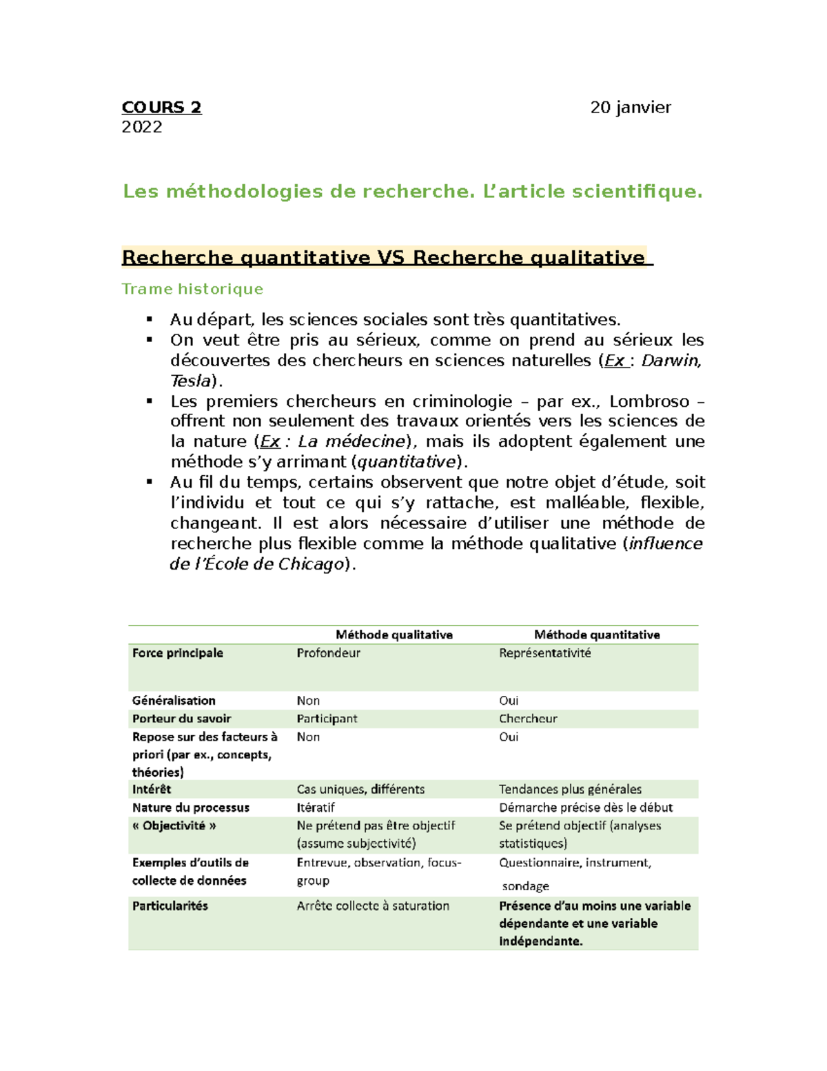 Cours 2: Méthodologies de Recherche Scientifique et Variables - Studocu