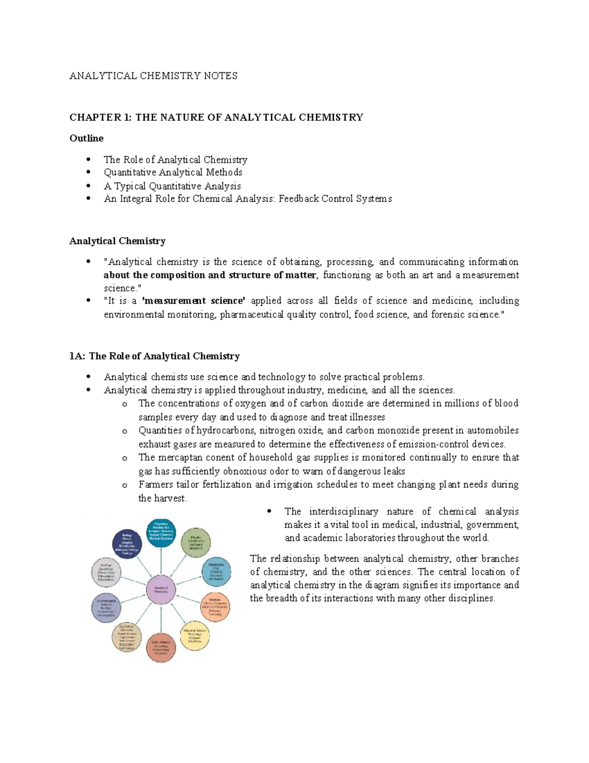 ANALYTICAL CHEMISTRY NOTES CH 1: NATURE & METHODS OF ANALYSIS - Studocu