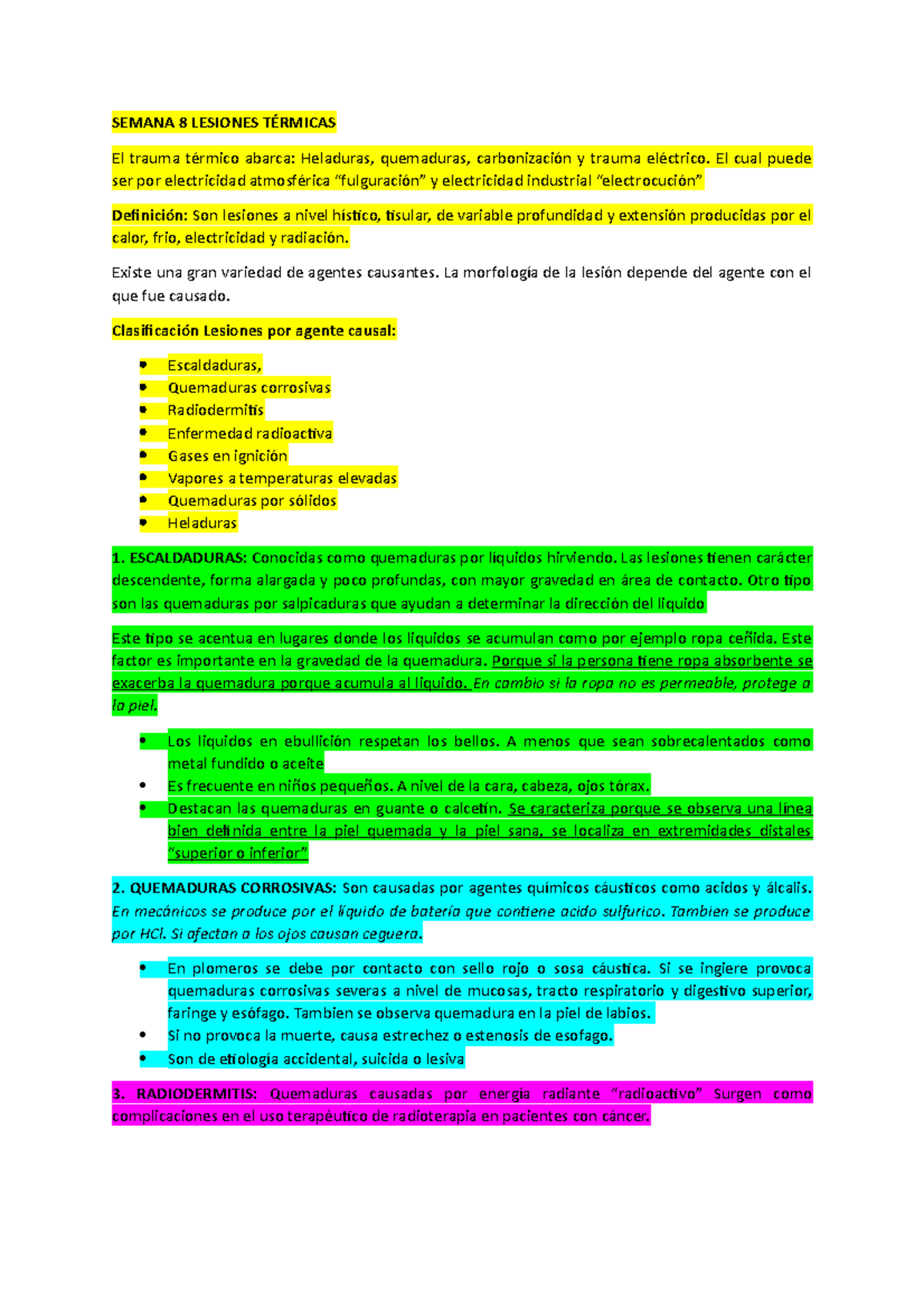 Lesiones Térmicas en Medicina Legal: Clases y Efectos del Trauma - Studocu