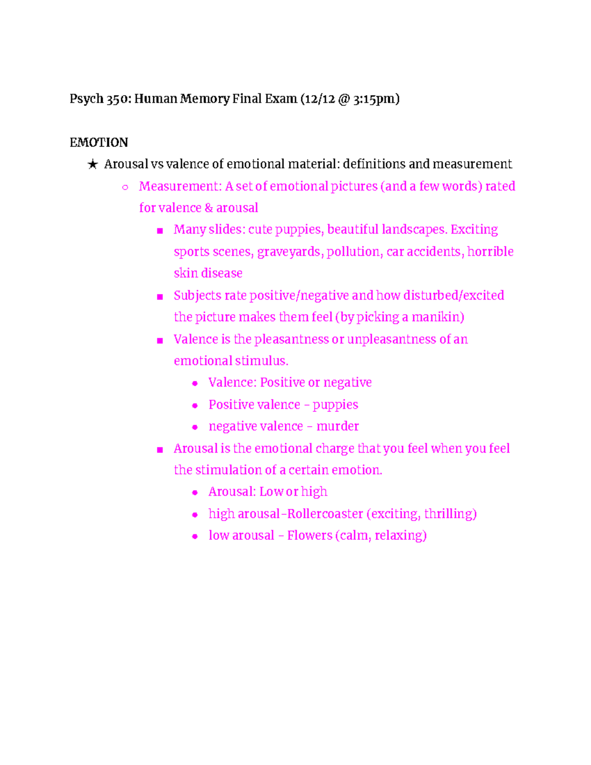 Psych 350 Human Memory Final Exam Review - Psych 350: Human Memory ...