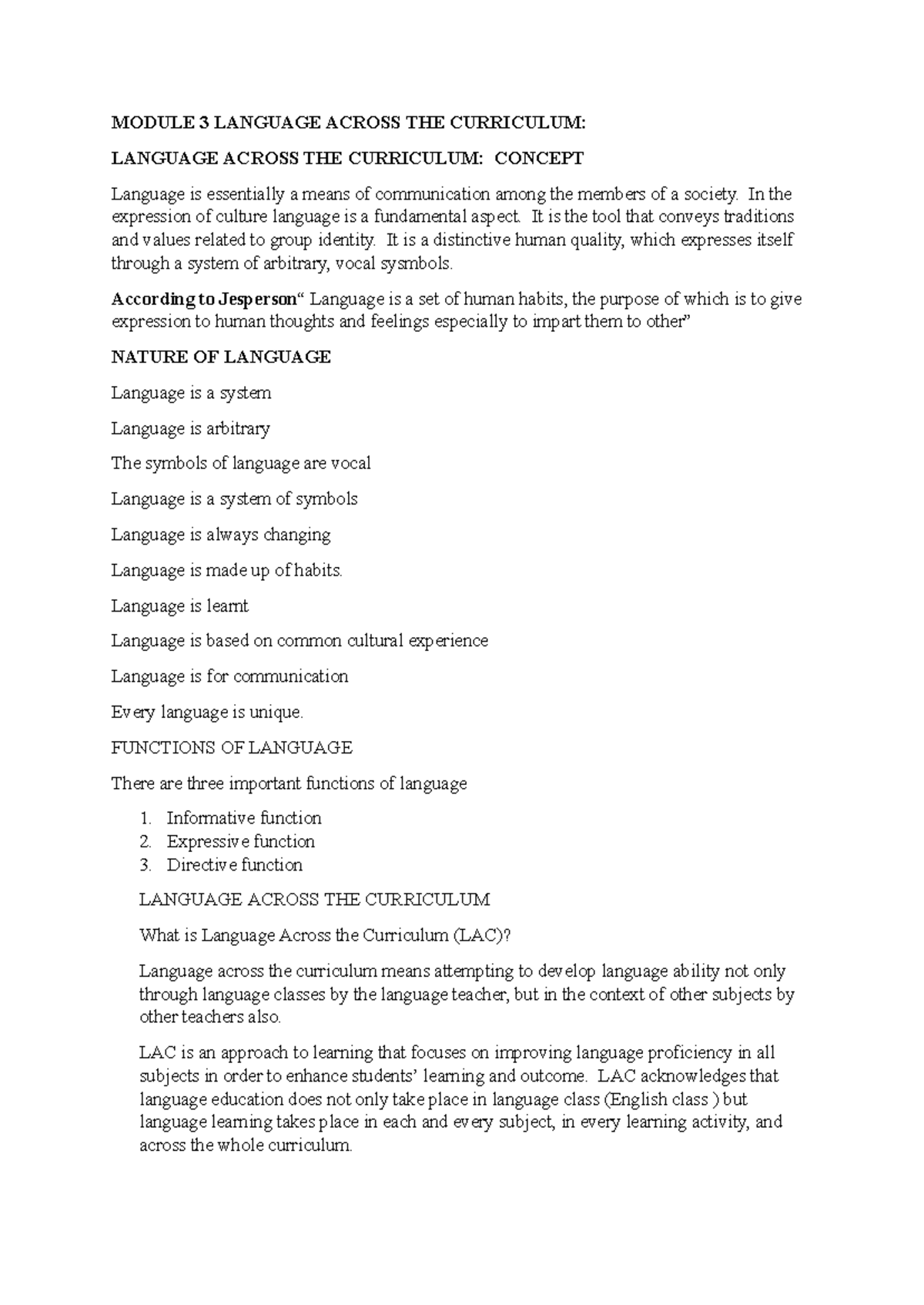 Language Across the Curriculum (LAC) Concept Overview - Dec 2022 - Studocu