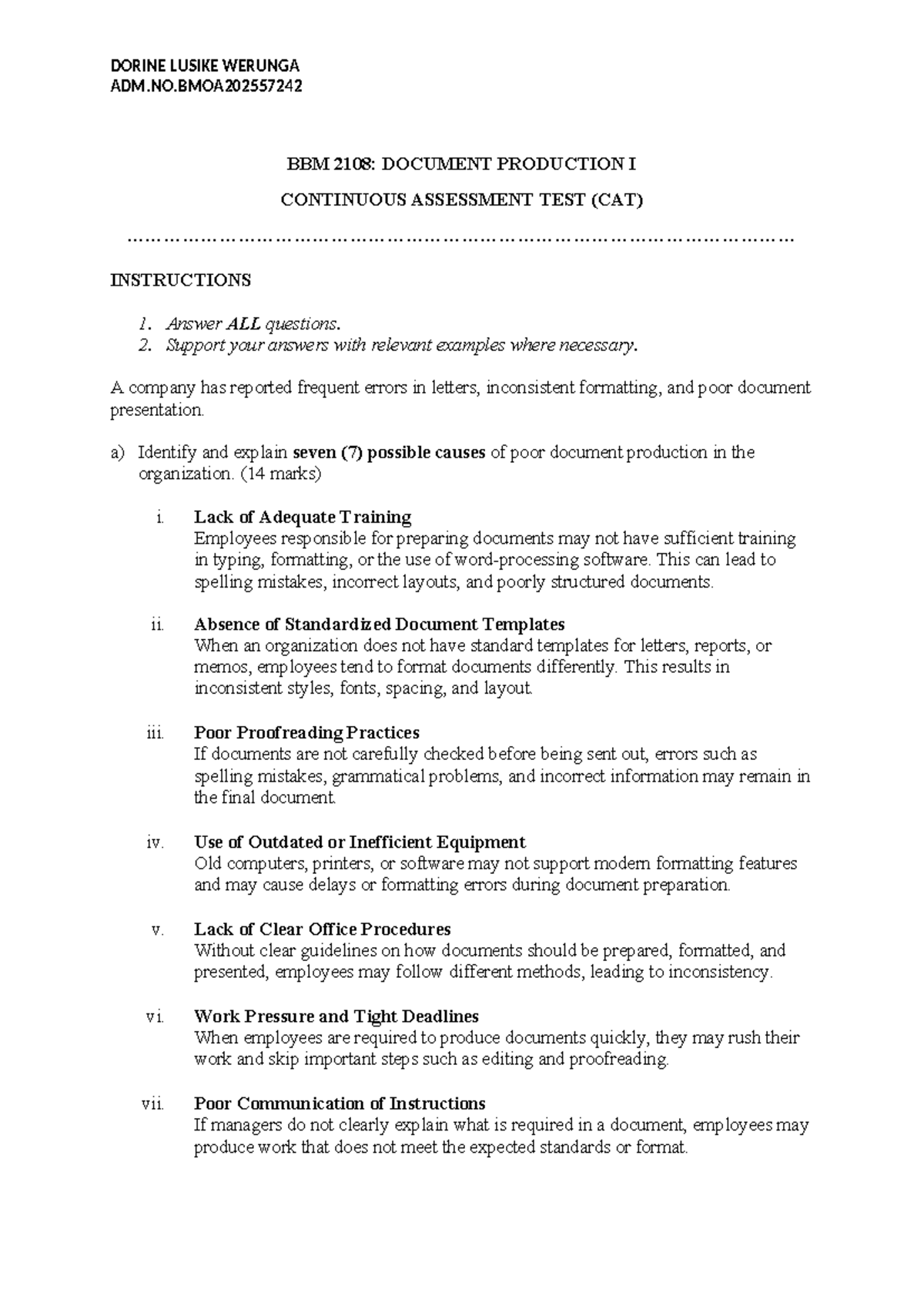 BBM 2108: Document Production I CAT - Causes of Poor Document Quality ...