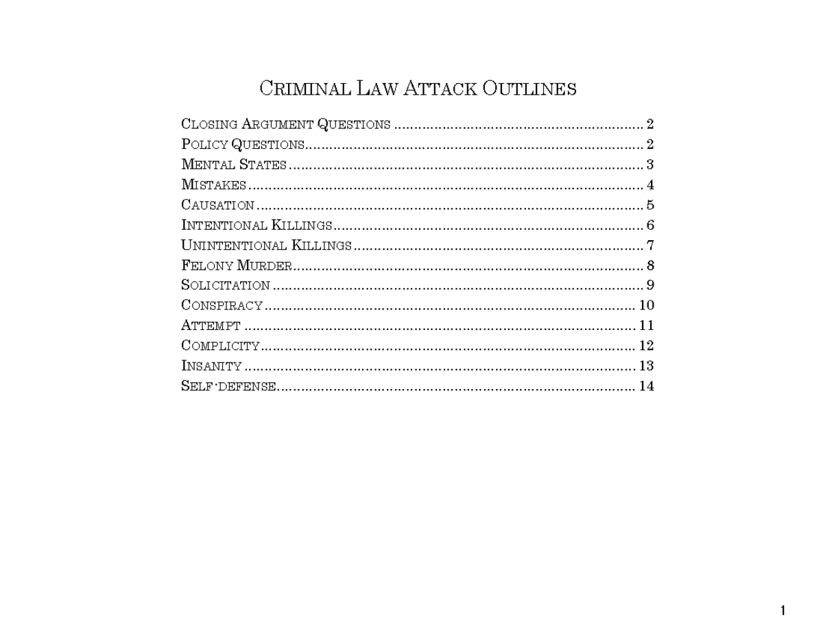 Criminal Law (CL 101) Final Exam Attack Outline - Studocu