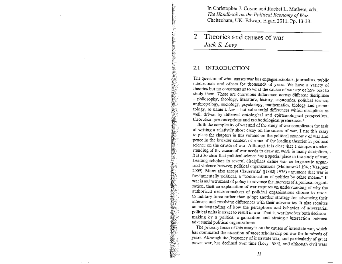 2011 Levy: Theories and Causes of War in Political Economy - Studocu