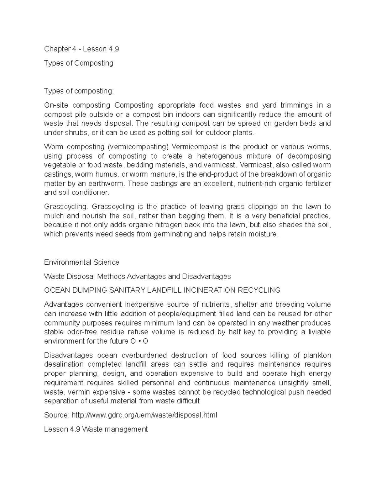 Types of Composting - Chapter 4 - Lesson 4. Types of Composting Types ...