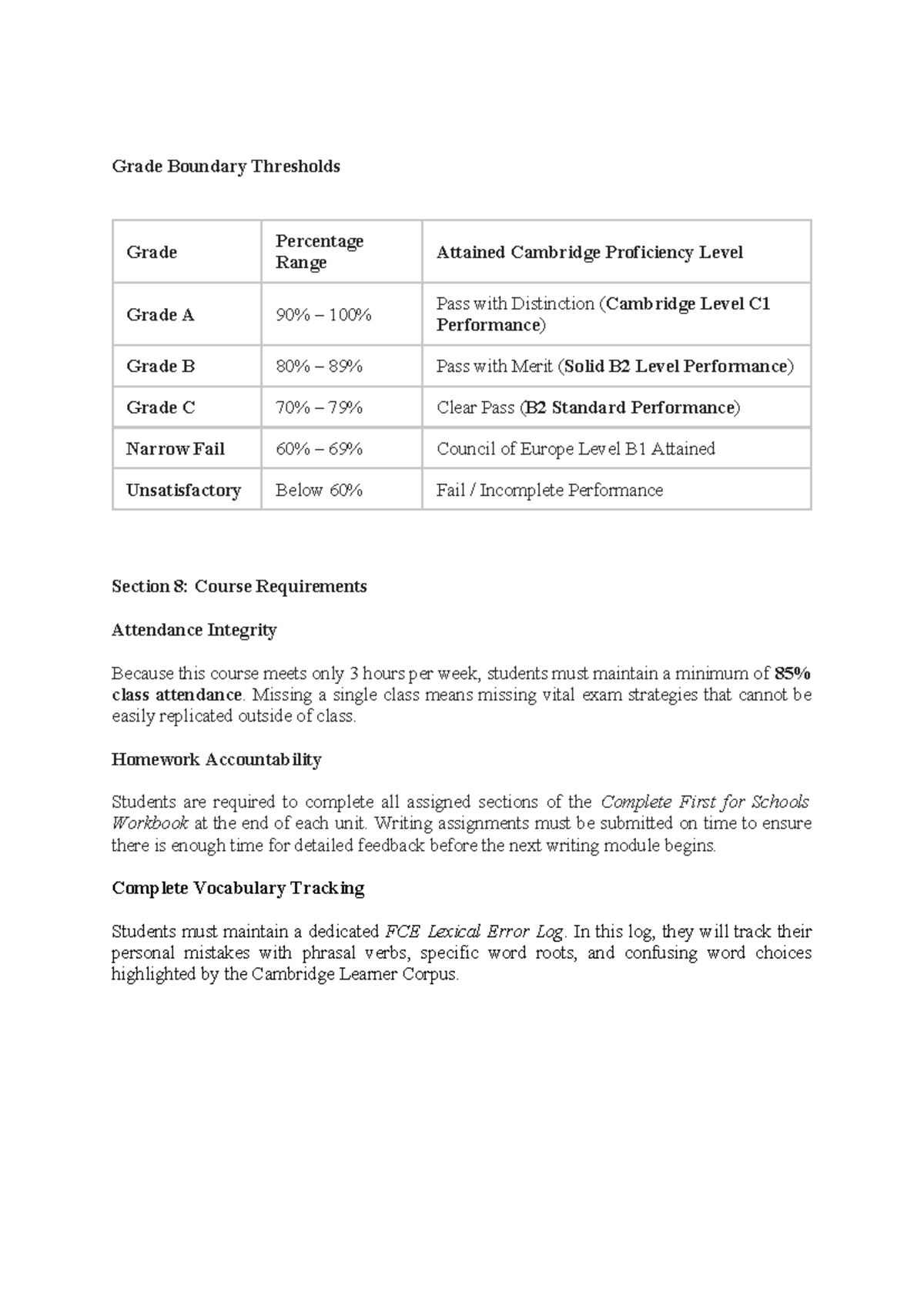 FCE Lesson Plan: Grade Boundaries & Course Requirements - Studocu