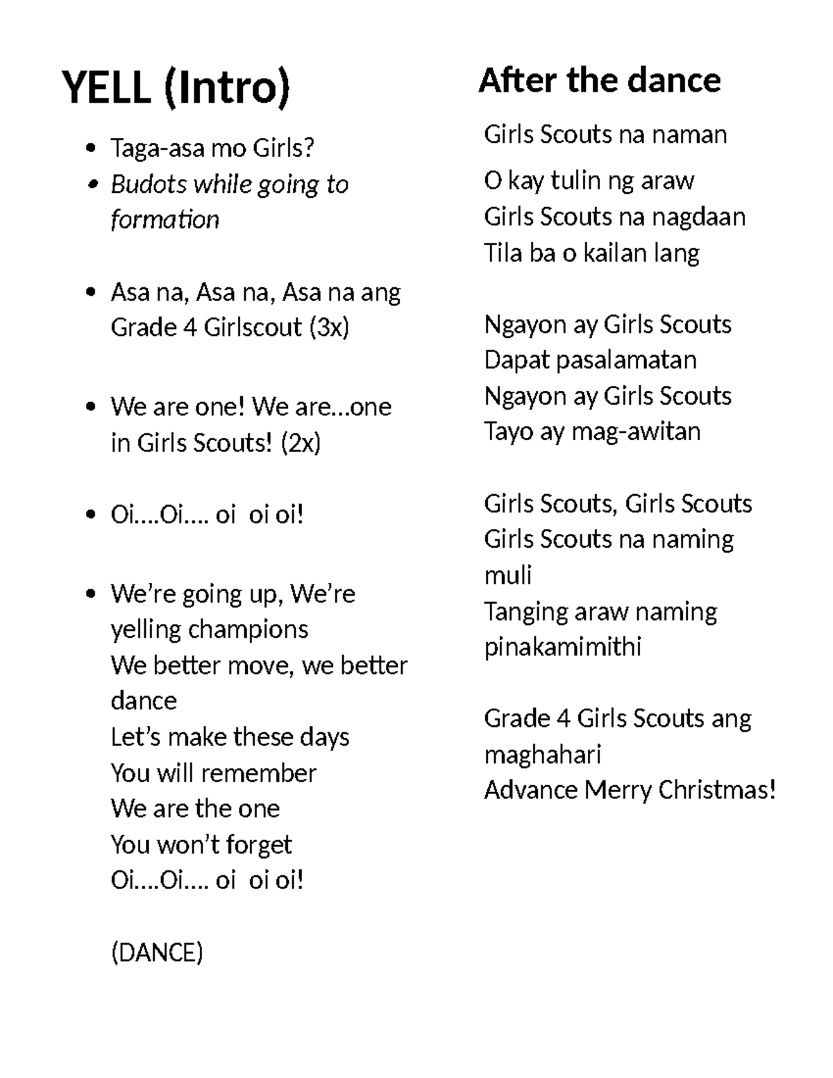 GSP YELL - Cheer & Dance for Grade 4 Girl Scouts - Studocu