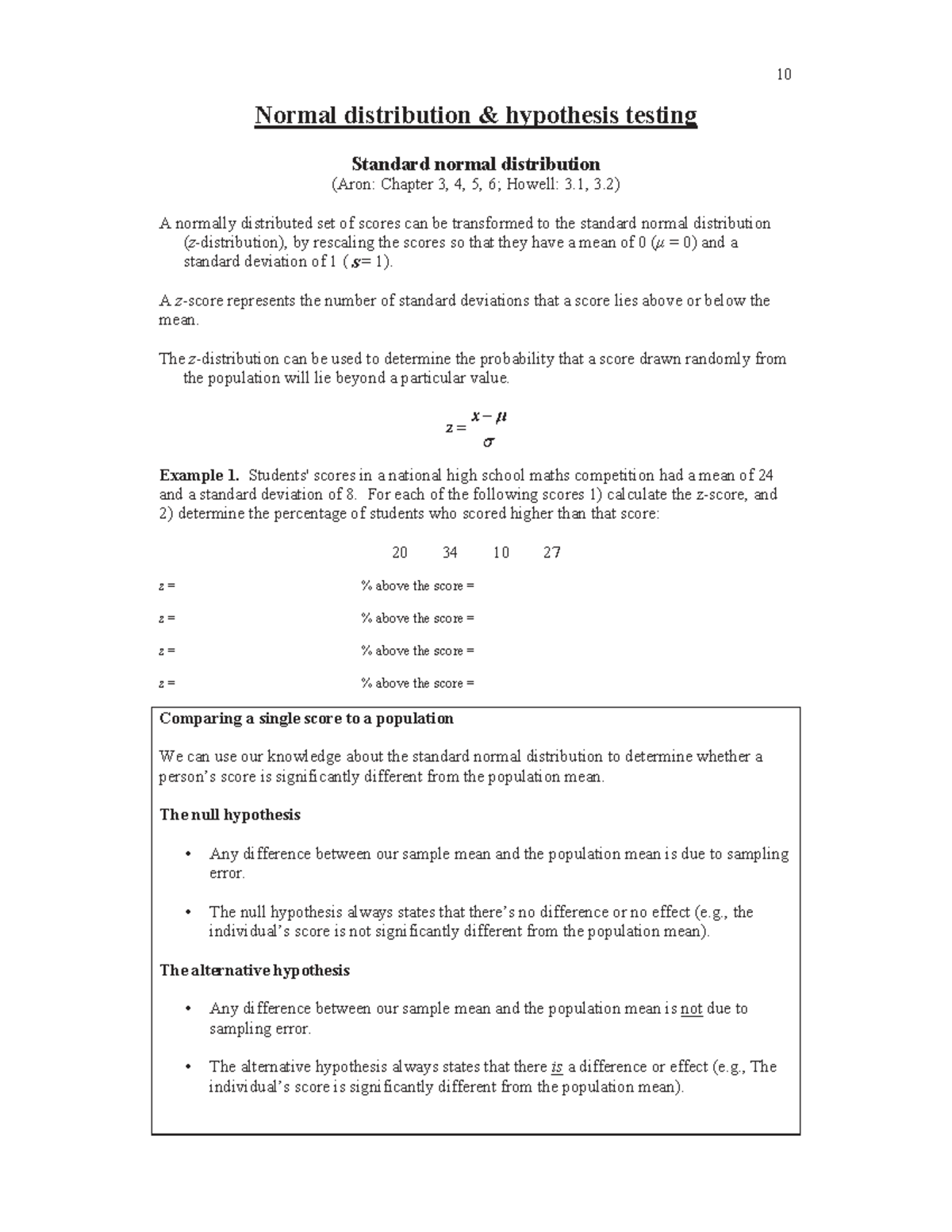 Normal Distribution Hypothesis Testing: PSYC2010 Workbook T1 Insights ...