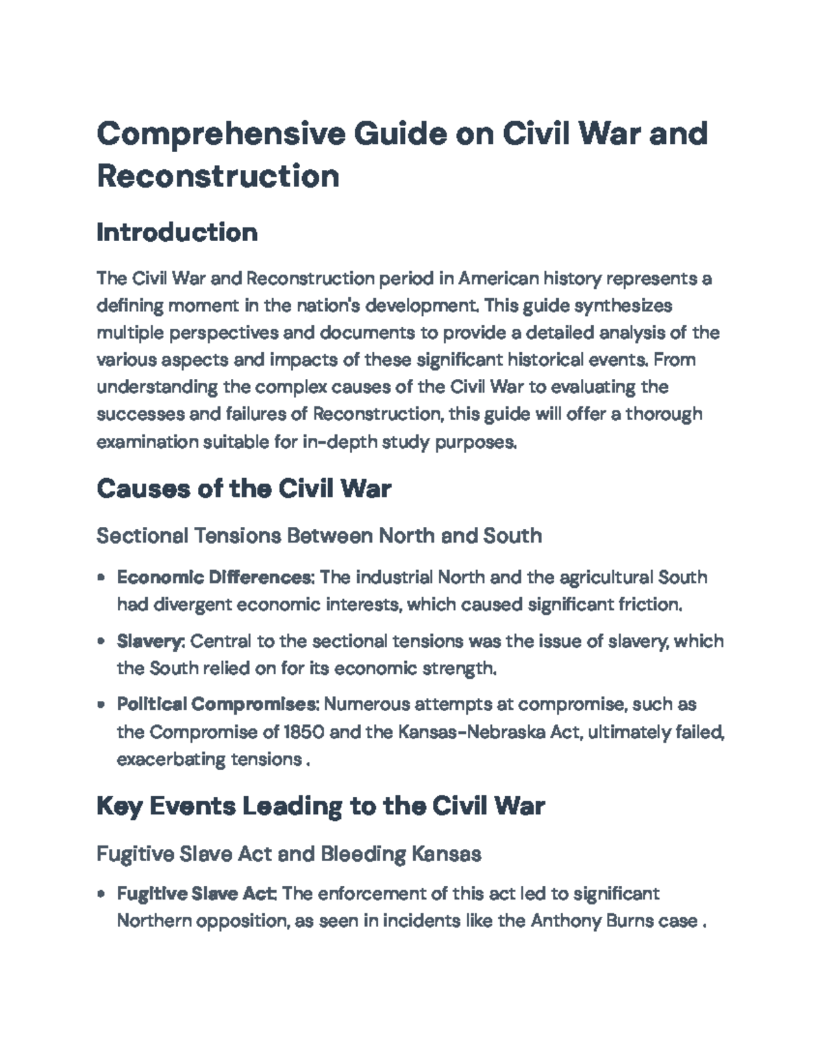 Civil War and Reconstruction: A Comprehensive Study Guide ...