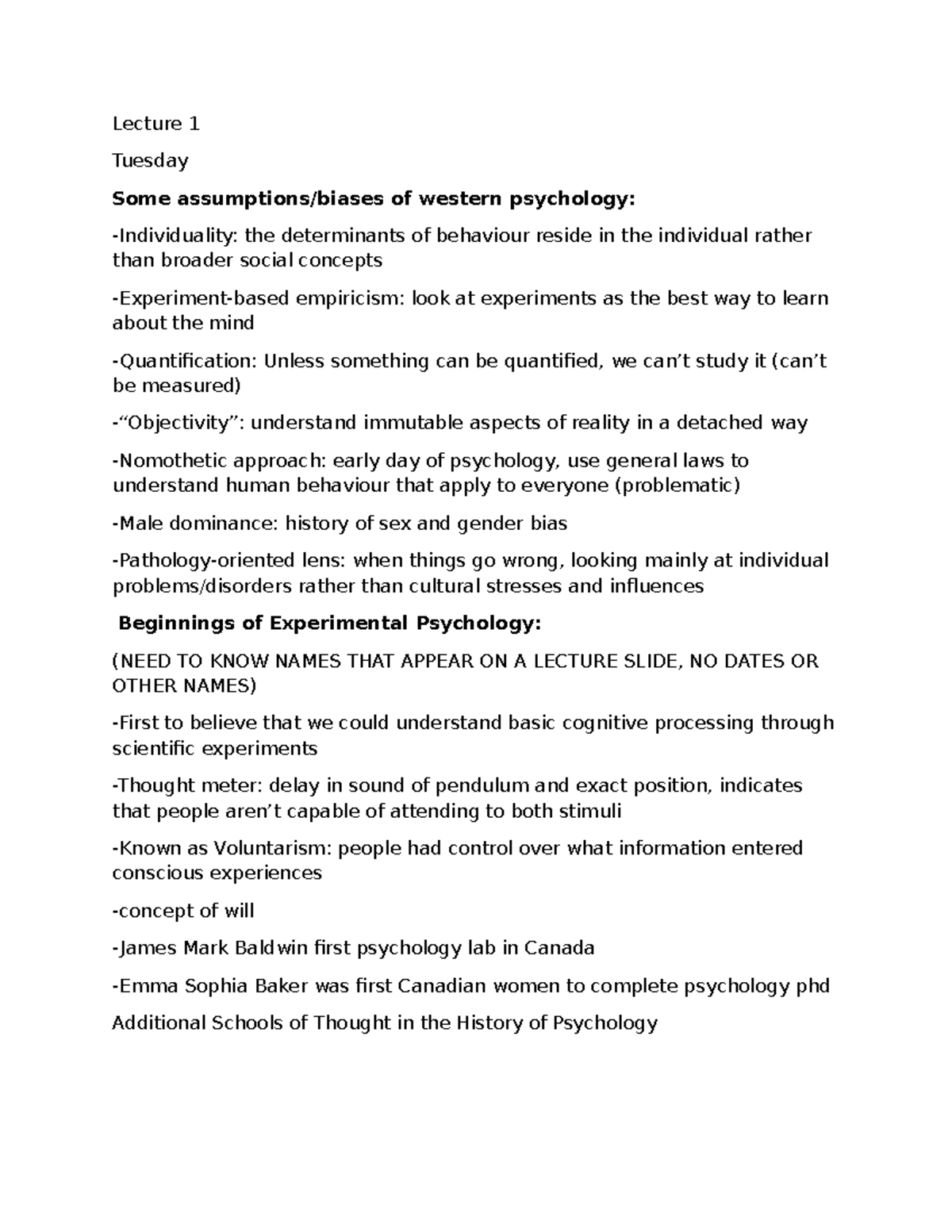 Lecture 1: Foundations of Western Psychology and Research Methods - Studocu