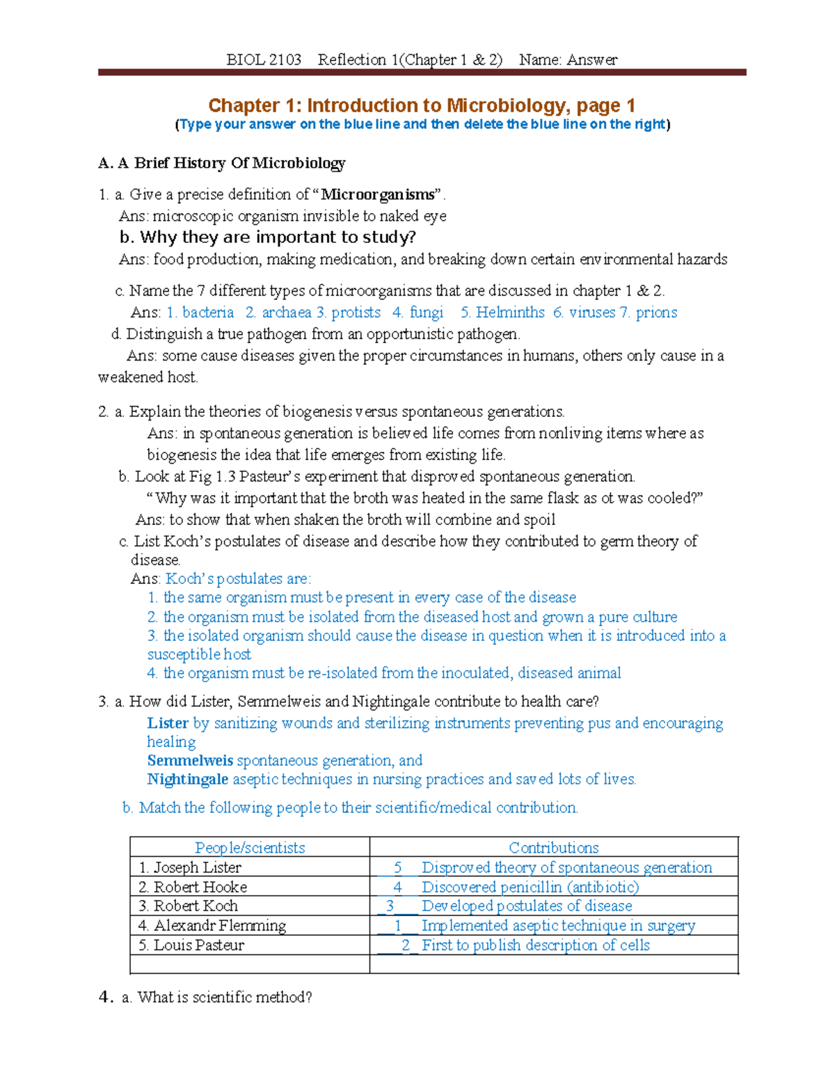 Microbiology Homework Reflections (Chapters 1 & 2) - Studocu