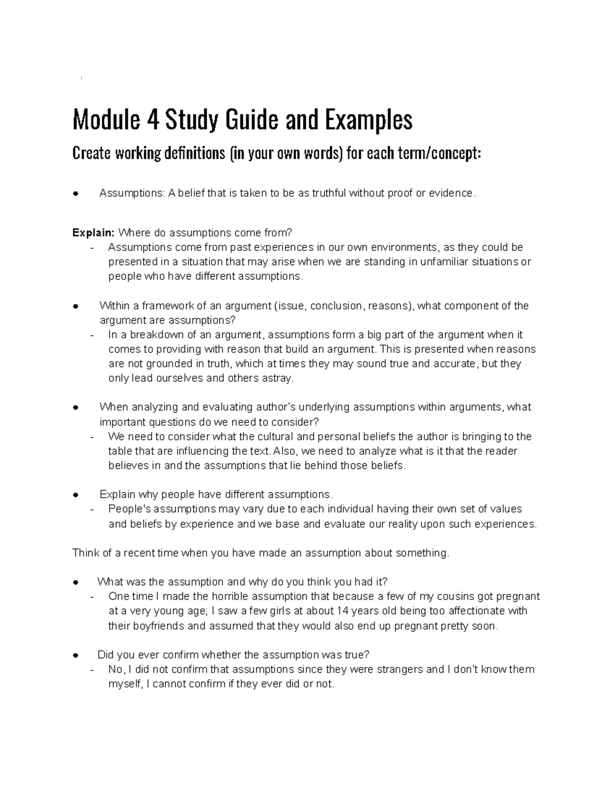 M 4 Study Guide - Lecture Notes on Assumptions and Arguments - Studocu