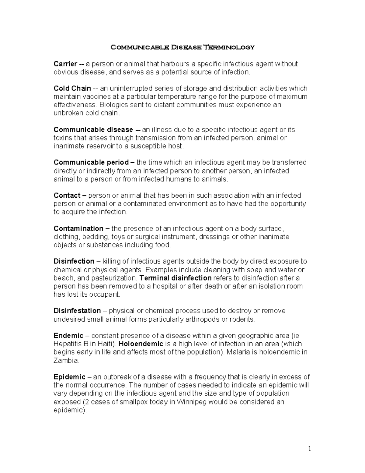 Communicable Disease Terminology: Key Concepts and Definitions - Studocu