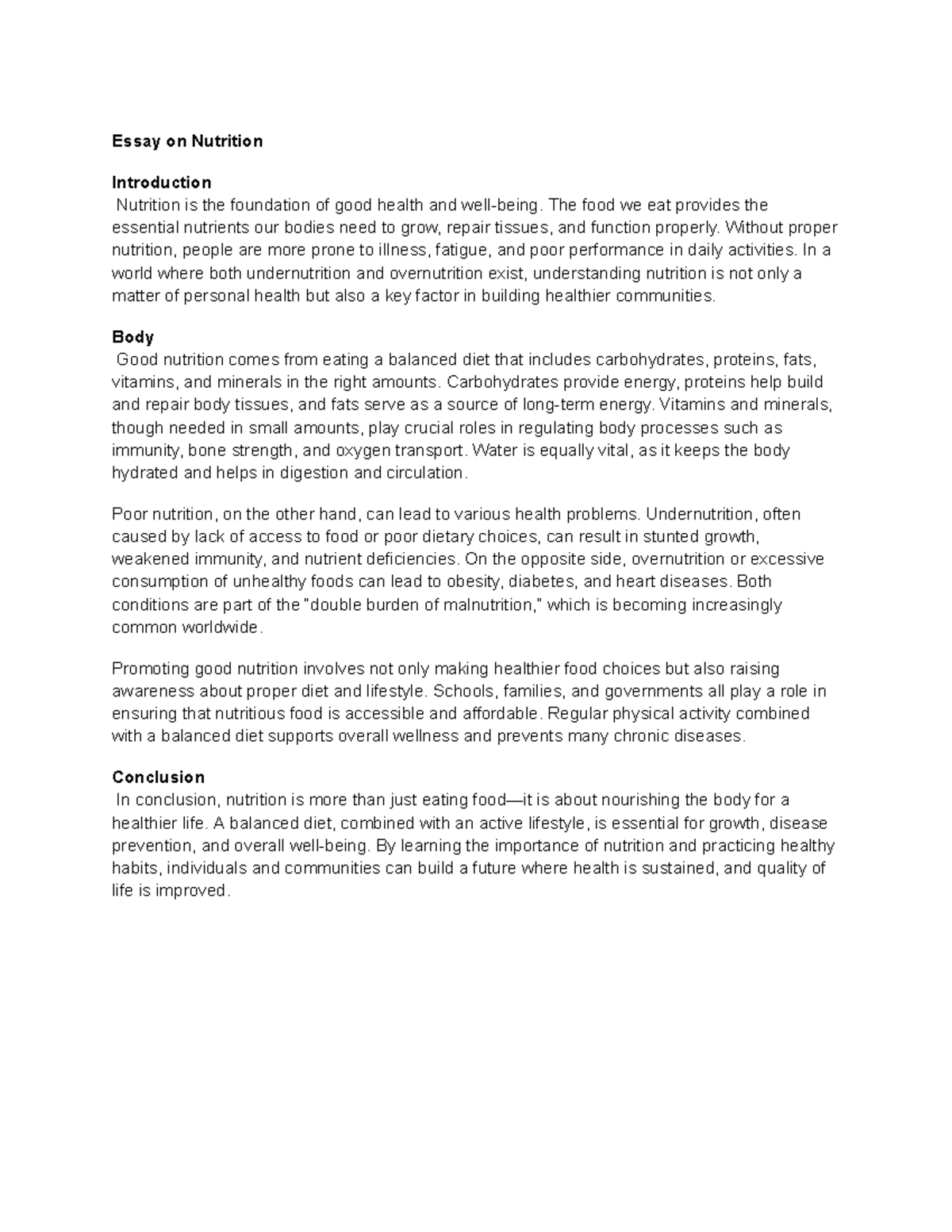 Nutrition Essay: Building a Healthier Future Through Balanced Diet ...