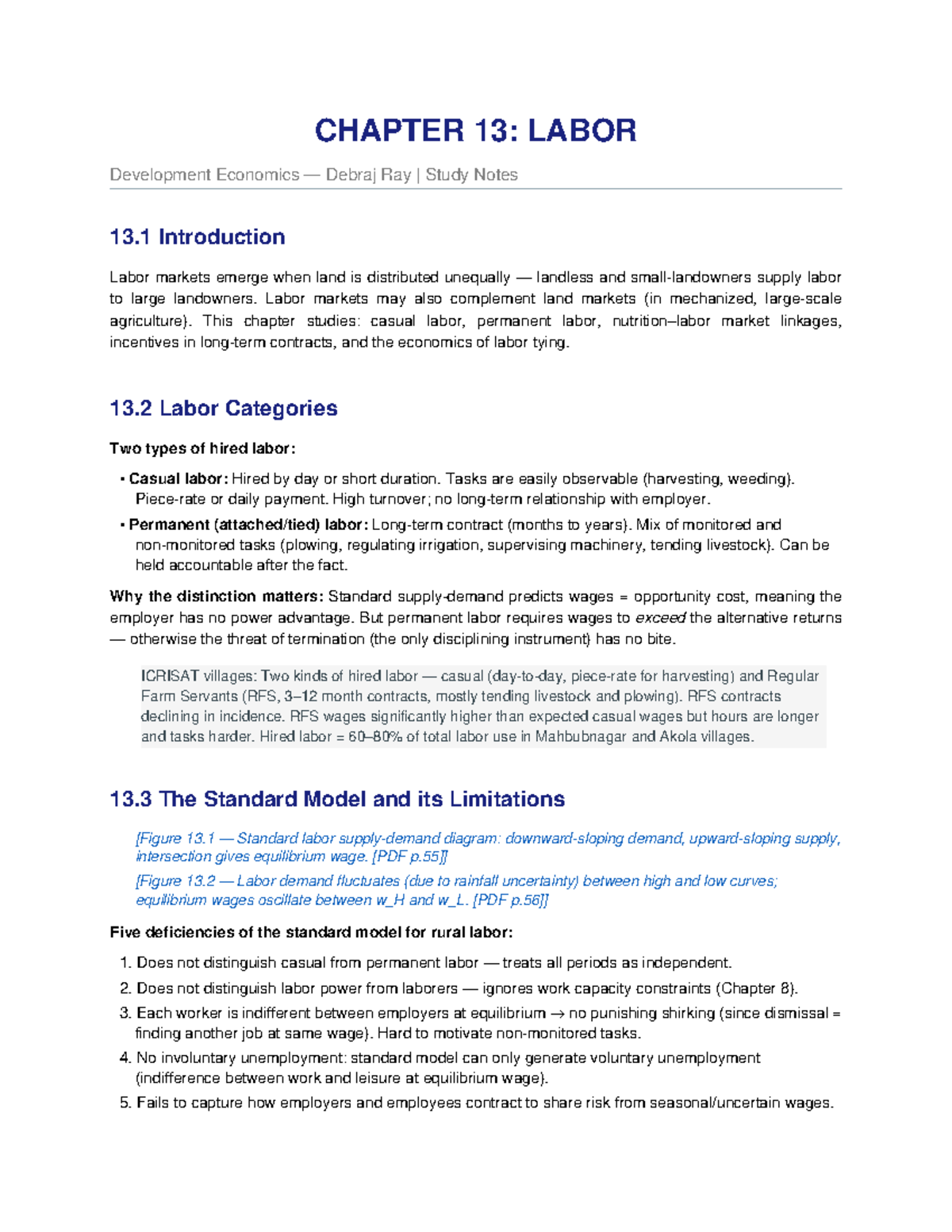 CH13: Labor Markets in Development Economics - Study Notes - Studocu
