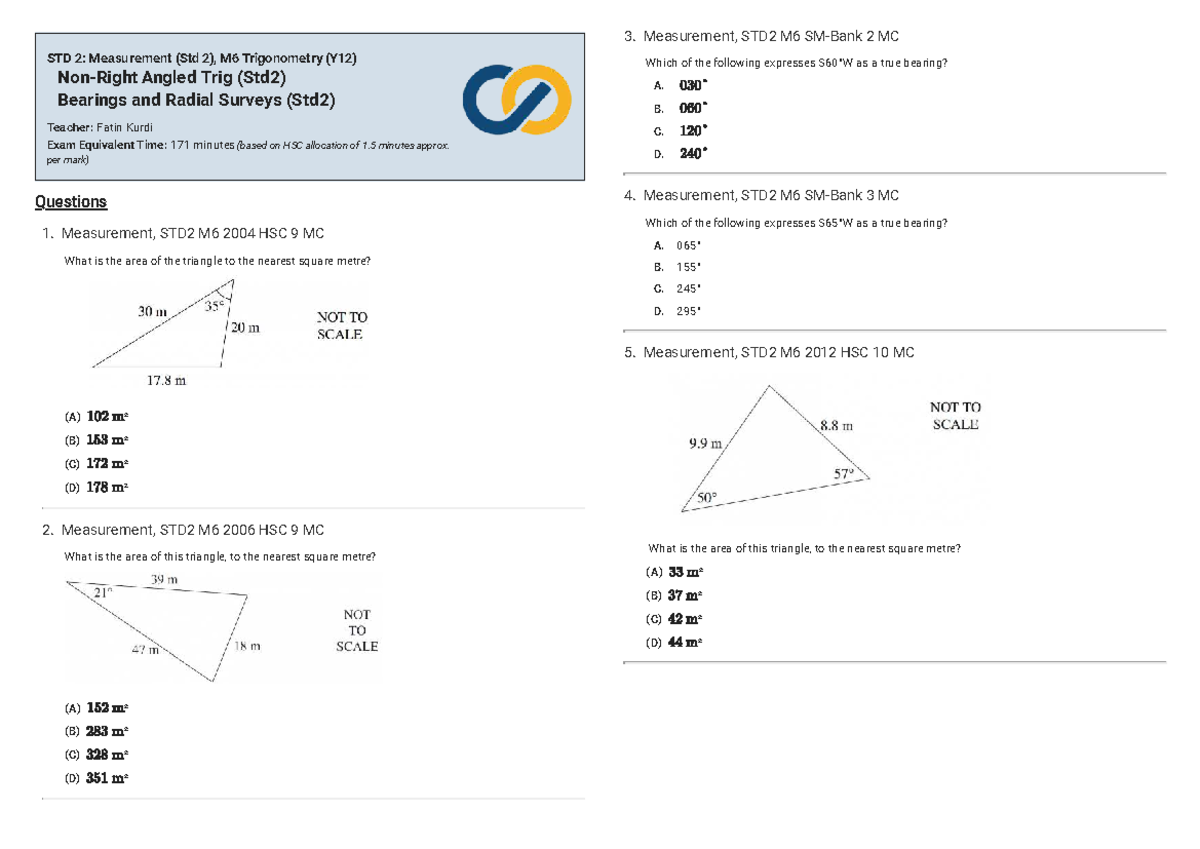 Non-Right Angled Trigonometry: STD2 M6 Notes and Exam Prep - Studocu