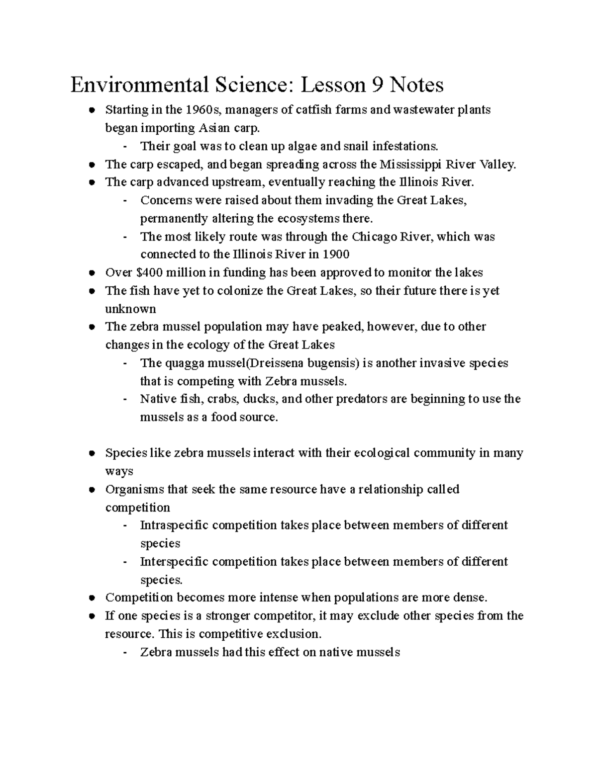 Environmental Science: Lesson 9 - Invasive Species Impact - Studocu