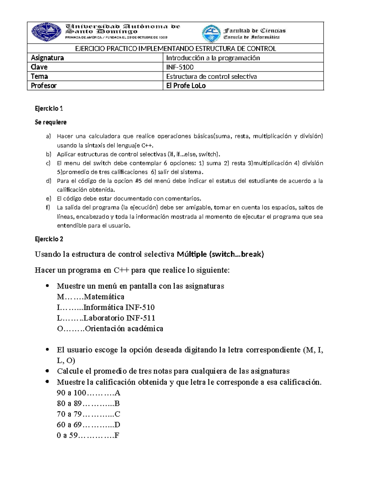 Ejercicio Práctico: Estructura de Control Selectiva en Programación ...