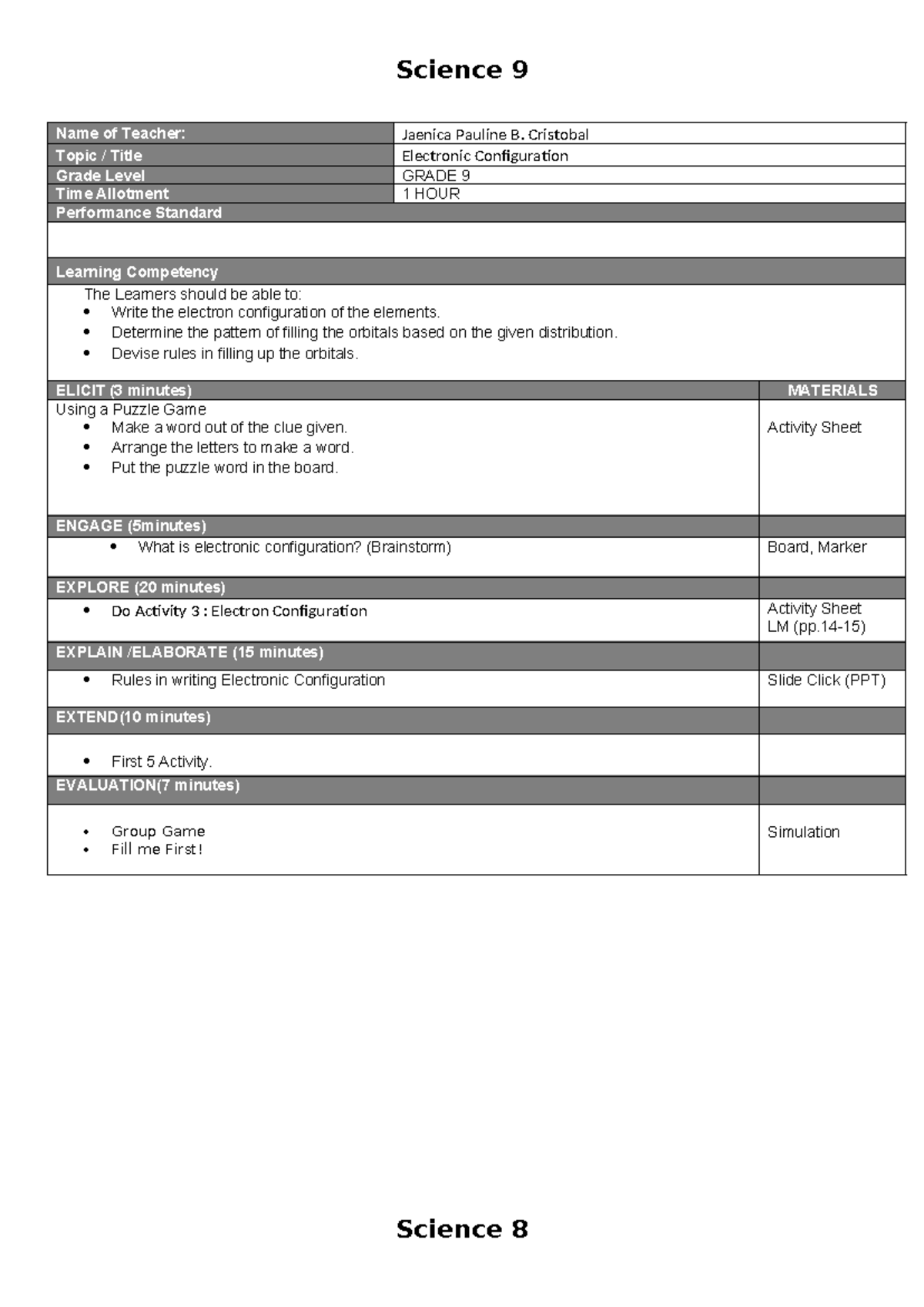 7E KMT for NTOT G8 - Lesson Plan on Kinetic Molecular Theory - Studocu