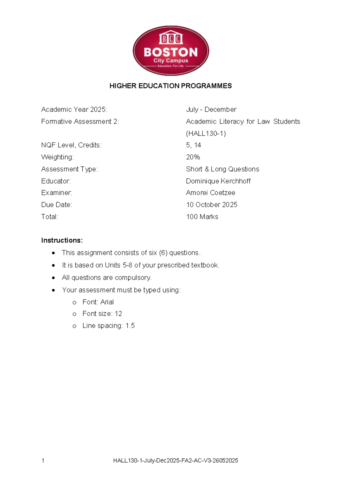 FA2: Formative Assessment 2 - Academic Literacy for Law Students - Studocu