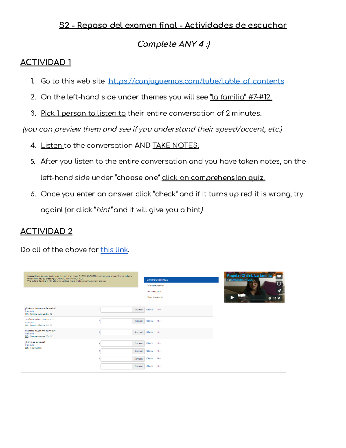 Esp. 1 - S2 Final Review - Actividades de Escuchar (2019) - Studocu