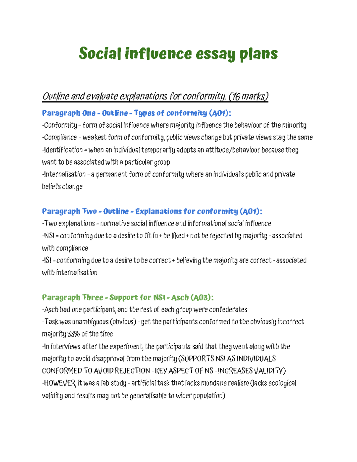 Social Influence Essay Plans: Evaluative Framework & Research Insights ...