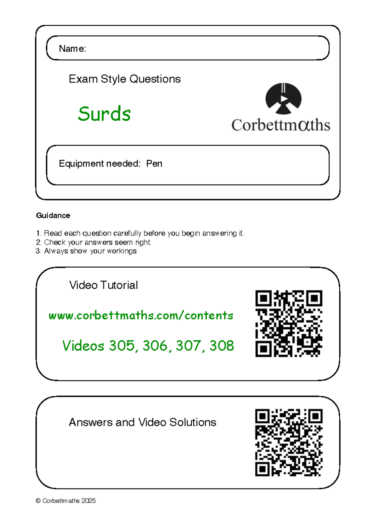 Surds-PQ: Exam Style Questions and Solutions for Surds - Studocu