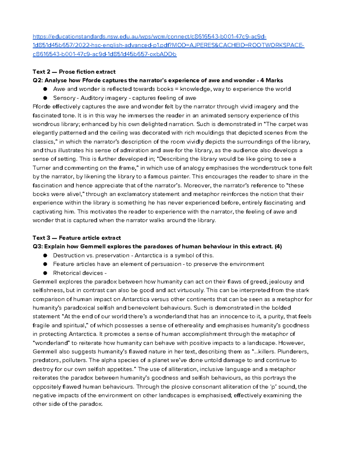 2022 HSC English Adv. Paper 1 Practice Responses Analysis - Studocu