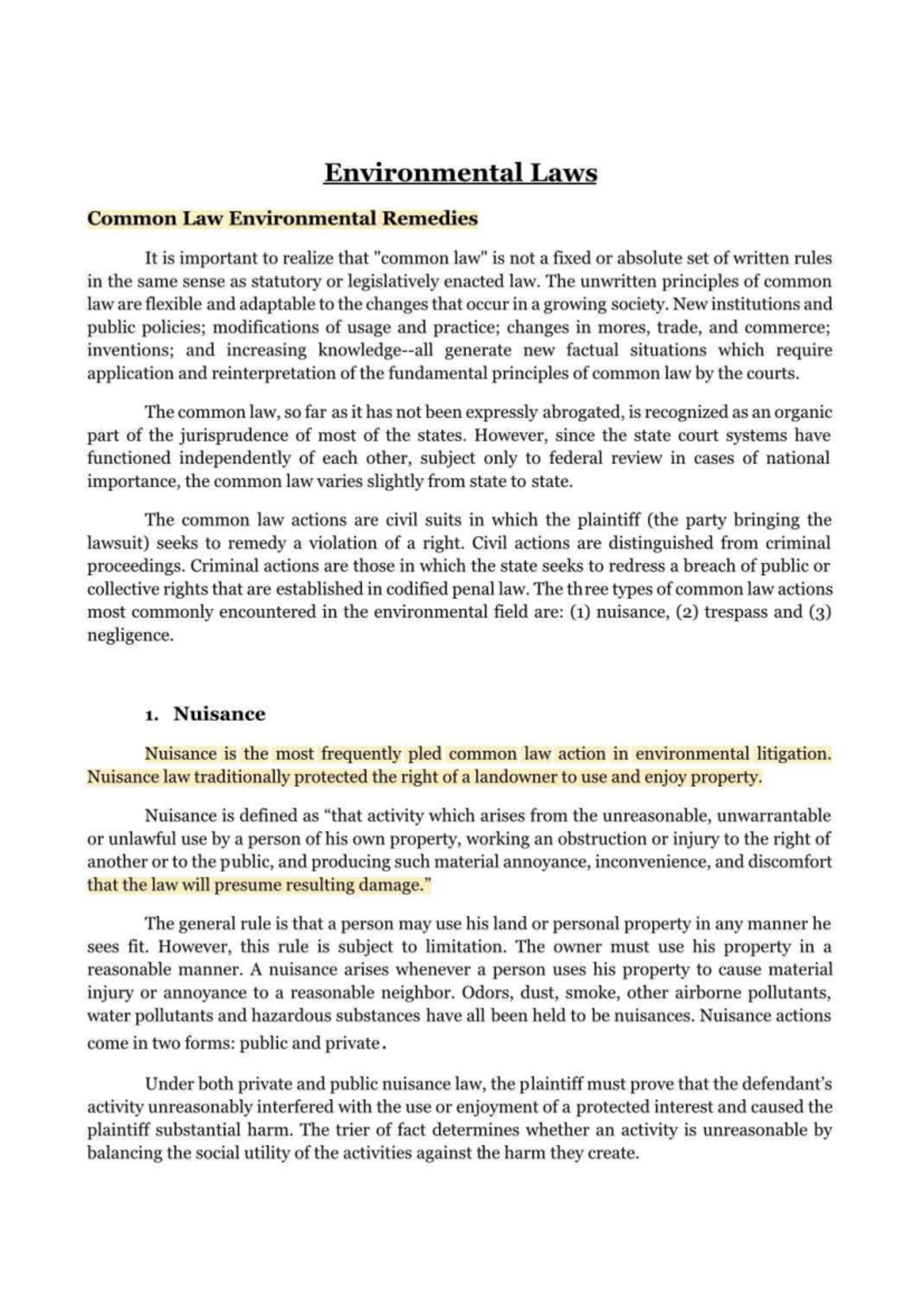 Common Law Remedies for Environmental Pollution: An Overview - Studocu