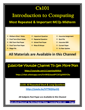 CS301 Mcqs Mid Term By Vu Topper RM - Cs-301 Important Mid Term Mcq’s Solution 100% Correct ...