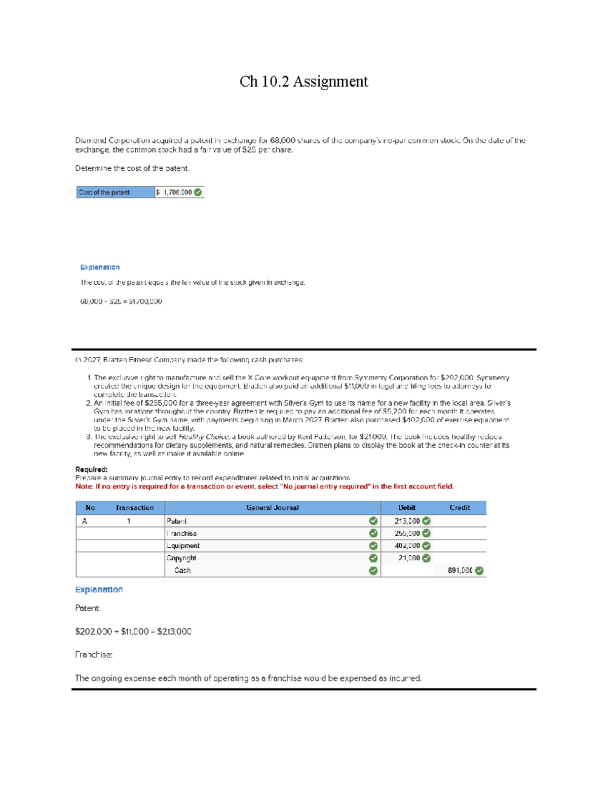 Ch 10.2 Assignment: Patent & Acquisition Journal Entries - Studocu
