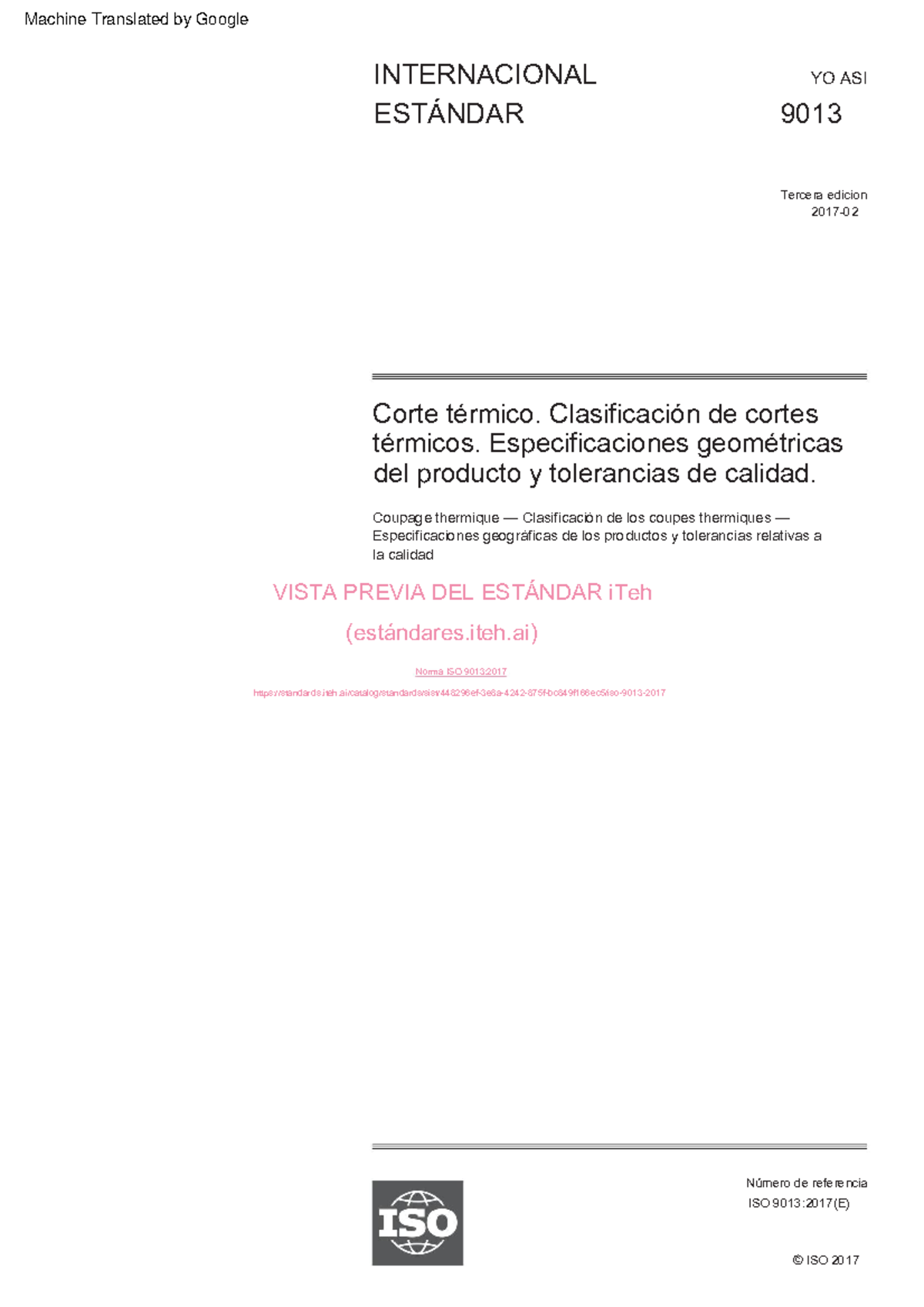 ISO 9013:2017 - Especificaciones de Corte Térmico y Clasificación - Studocu