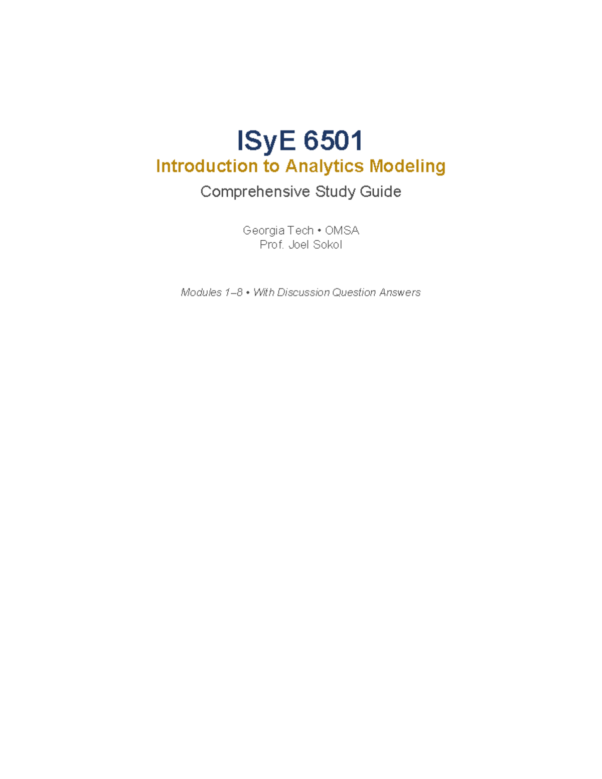 ISyE 6501 Comprehensive Study Guide for Analytics Modeling - Studocu