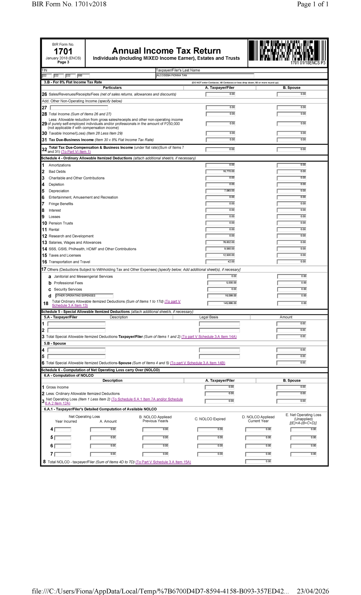 BIR Form 1701 Annual Income Tax Return 2018 (ENCS) Guide - Studocu