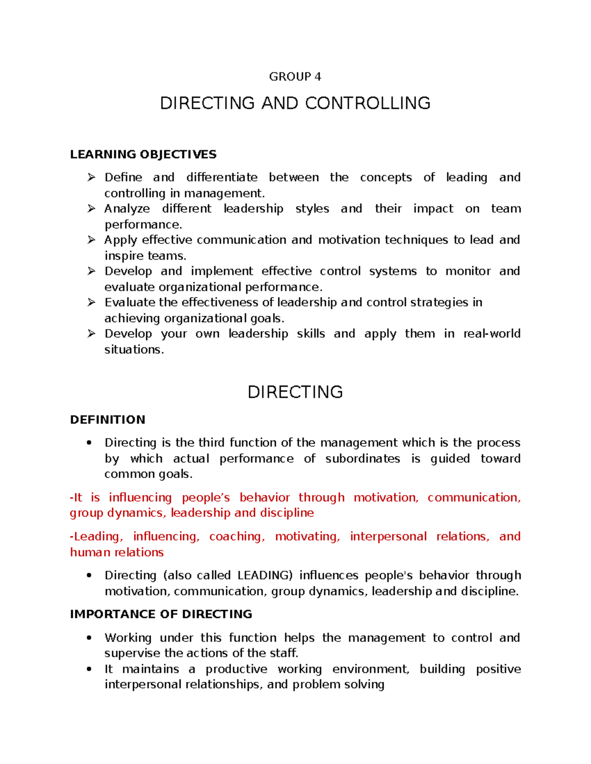 ENG - ggg - ####### GROUP 4 DIRECTING AND CONTROLLING ####### LEARNING ...