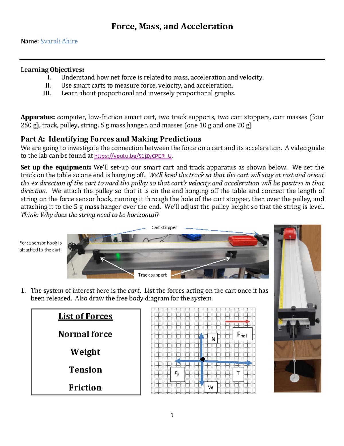 Force Mass and Acceleration Lab - Force, Mass, and Acceleration Name ...