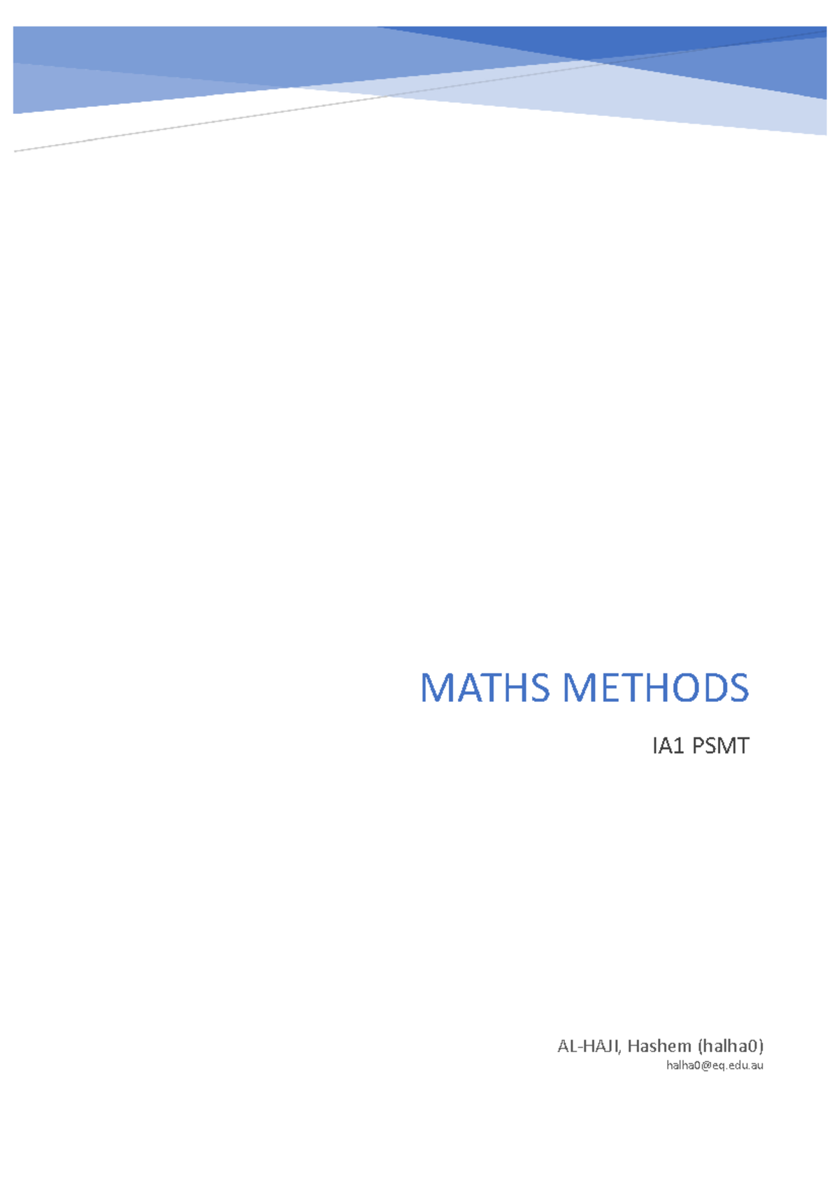 Maths Methods IA1 PSMT Assessment - Analysis and Area Calculation - Studocu