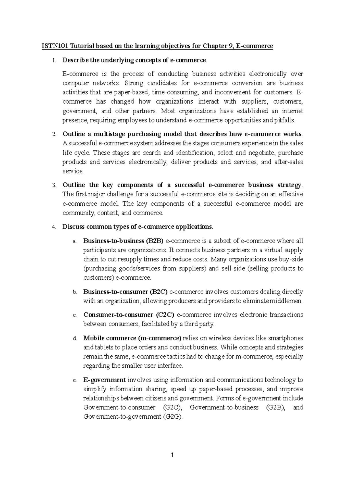 ISTN101 E-Commerce Tutorial: Key Concepts and Strategies for Chapter 9 ...