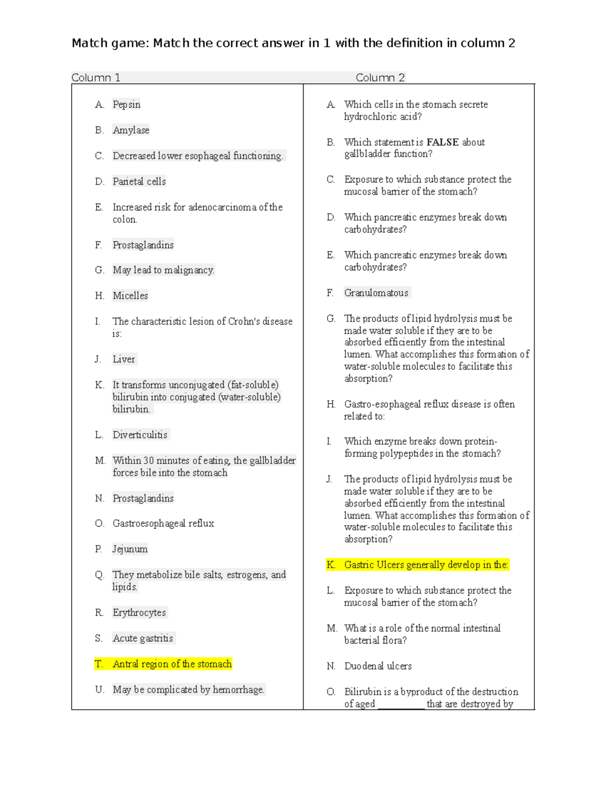 Match Game: Module 4 & 5 - Definitions and Answers - Studocu